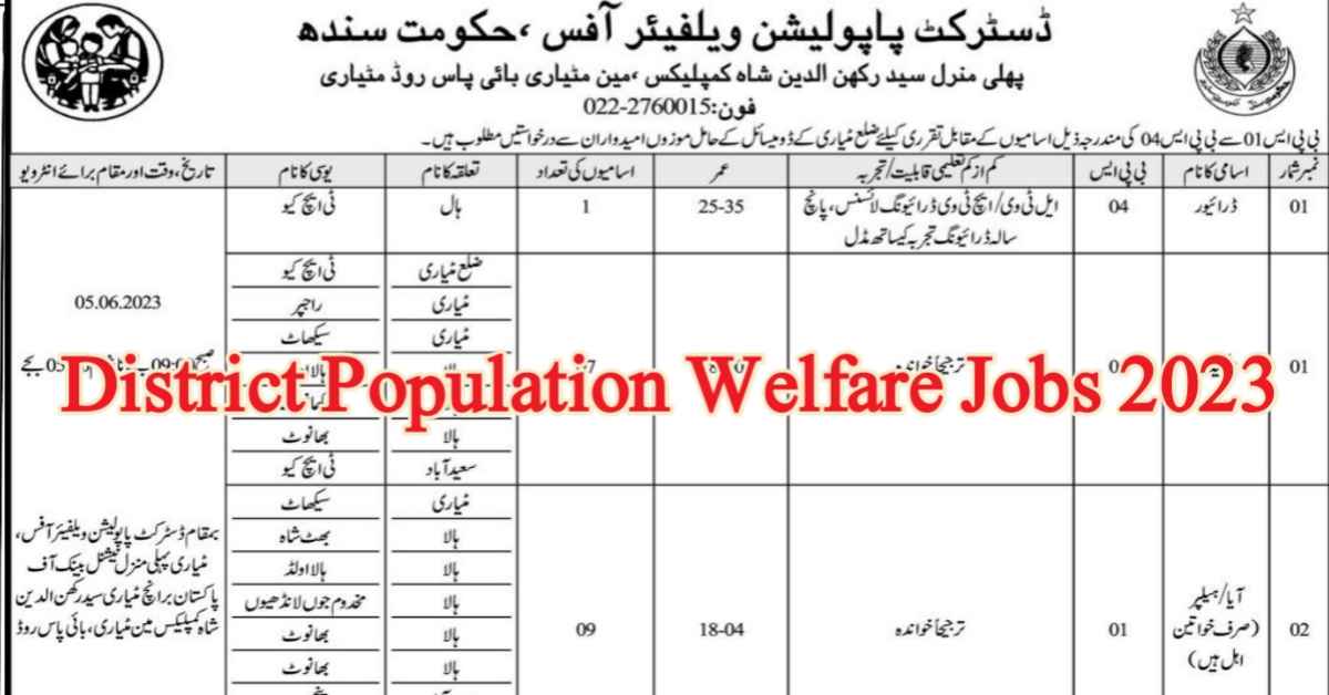 District Population Welfare Office Sindh Jobs 2023 - 8171Ehsaas