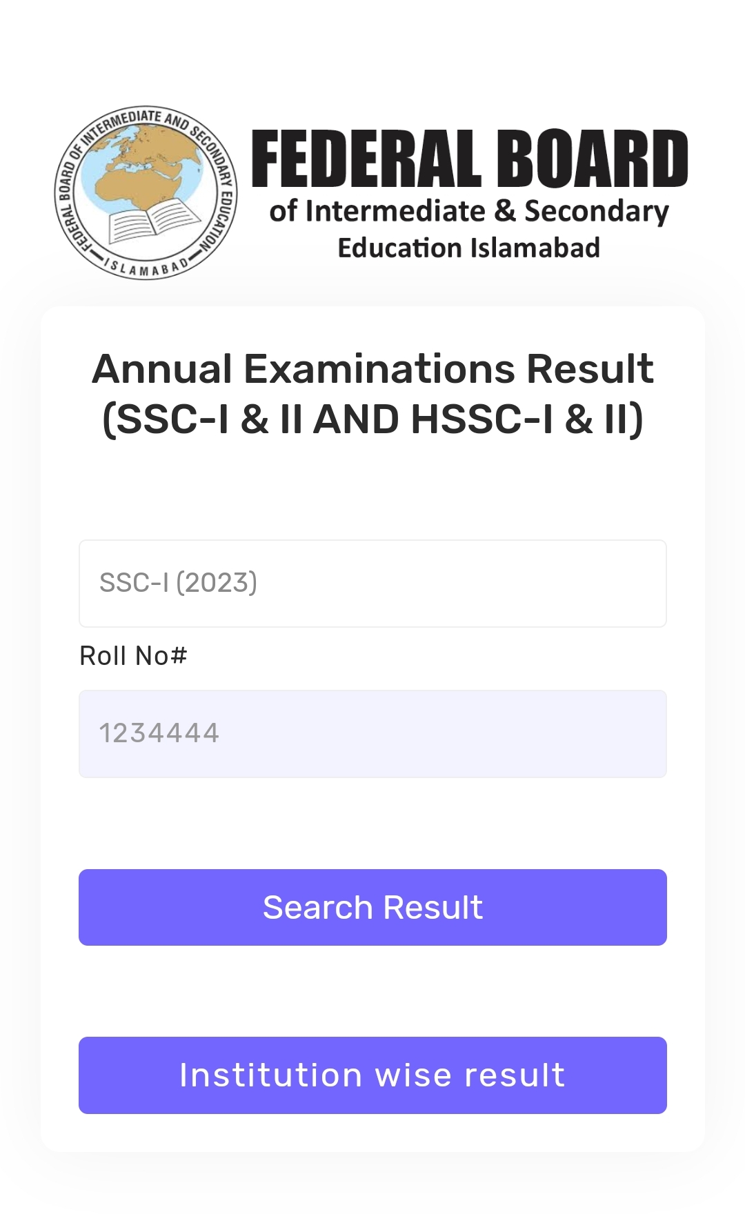 FBISE Result HSSC I, 2 Result 2023 - FBISE Inter Result - 8171Ehsaas
